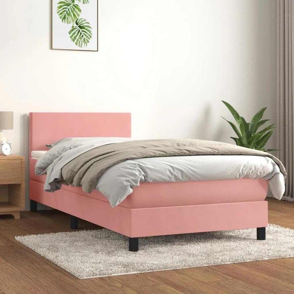 vidaXL Box spring postel s matrací 80 x 200 cm samet [3141149] Barva: Růžová