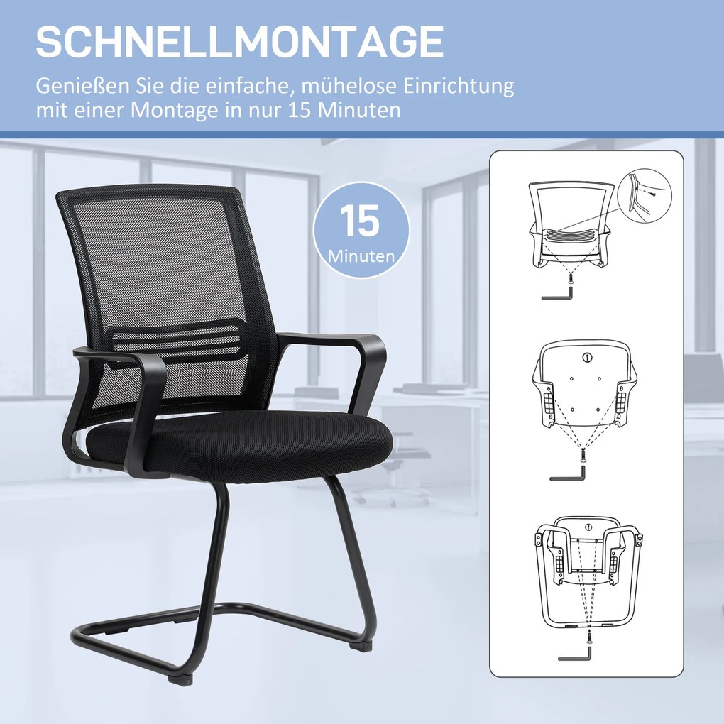 HOMCOM Křeslo do Kanceláře s Mřížkovaným Potahem, Ergonomické Křeslo na Schůzky s Kluznou Podlahou, pro Zasedací Místnost, Ložnici, Čekárnu, Recepce,…