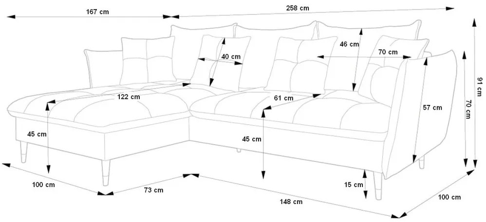 Rohová sedací souprava Glam, béžová látka, levý roh