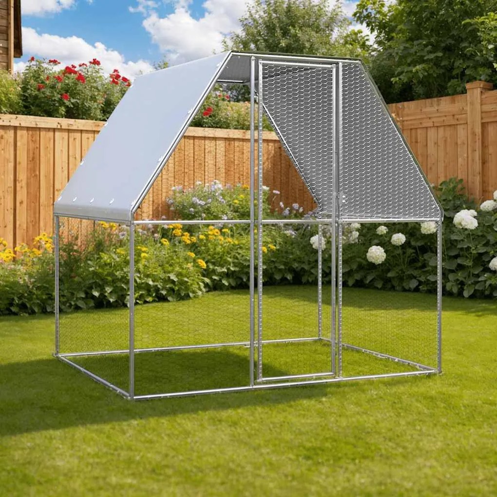 Klec pro kuřata stříbrná a šedá 2 x 2 x 2 m pozinkovaná ocel 155886