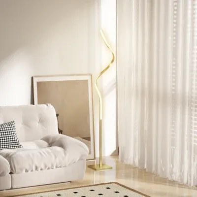HOMCOM stojací lampa ve spirálovém designu, nožní vypínač, 3 úrovně jasu, 1,46 m, zlatá