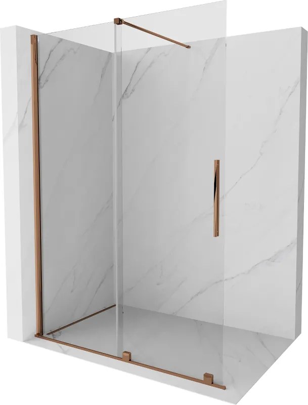 Mexen Velar, posuvné dveře do otvoru typ Walk-In 150 cm, 8mm čiré sklo, růžové zlato, 871-150-000-03-60