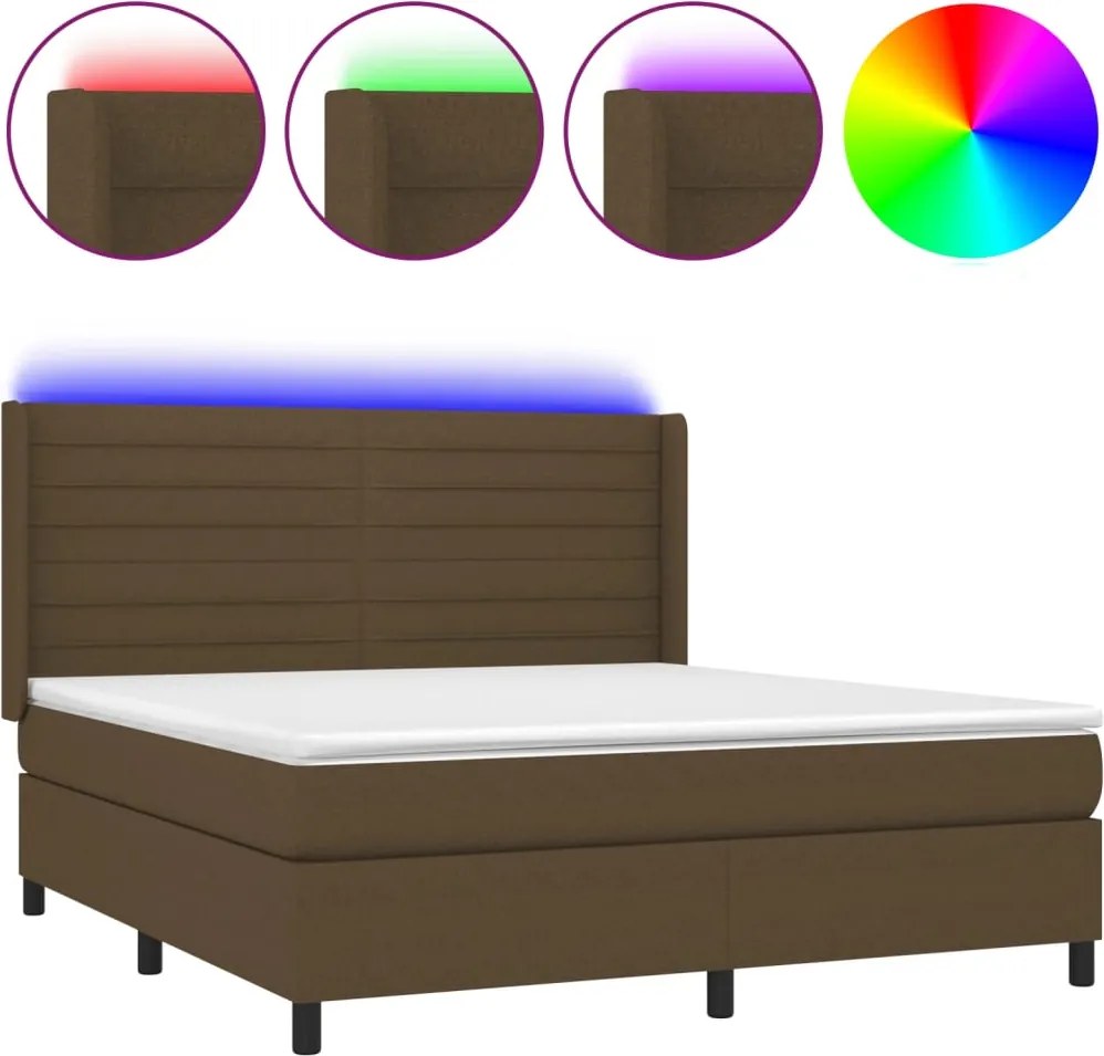 Box spring postel s matrací a LED tmavě hnědá 160x200 cm textil 3138408