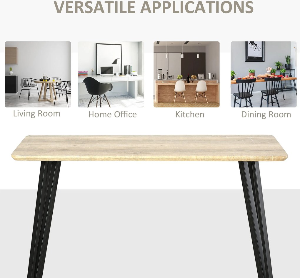 HOMCOM Průmyslový design jídlení stůl Velký zkosený vrch 120L x 60W x 75H cm Černé kovové nohy na vlásky světlá dýha MDF
