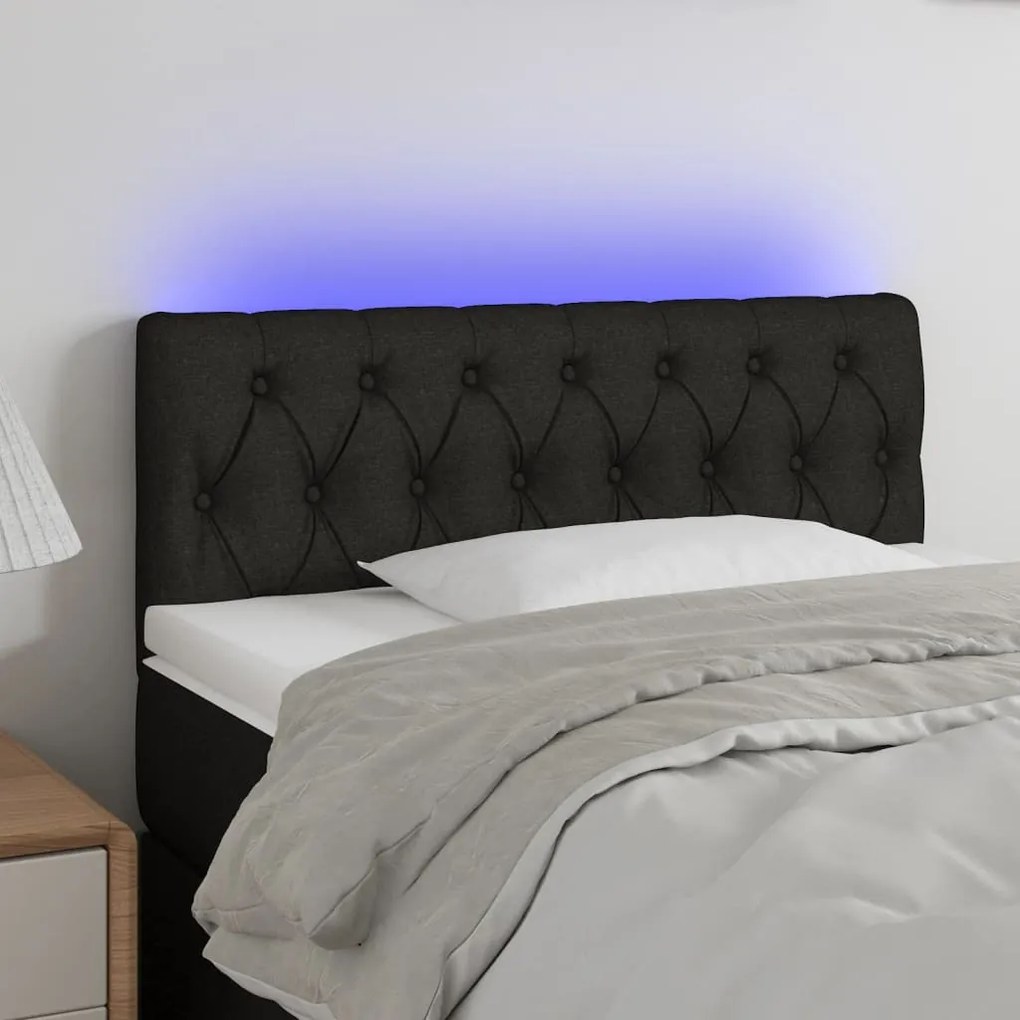 Čelo postele s LED černé 90 x 7 x 78/88 cm textil 3121932