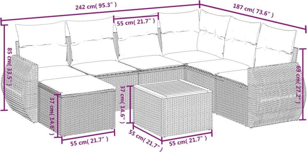 8dílná zahradní sedací souprava s poduškami béžová polyratan 3257452