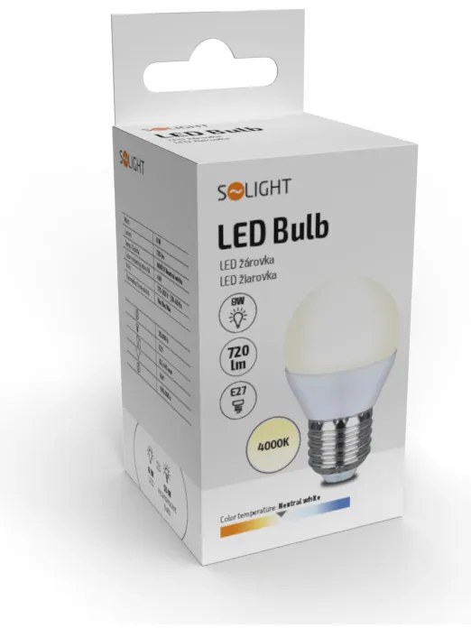 Solight LED žárovka, miniglobe, 8W, E27, 4000K, 720lm