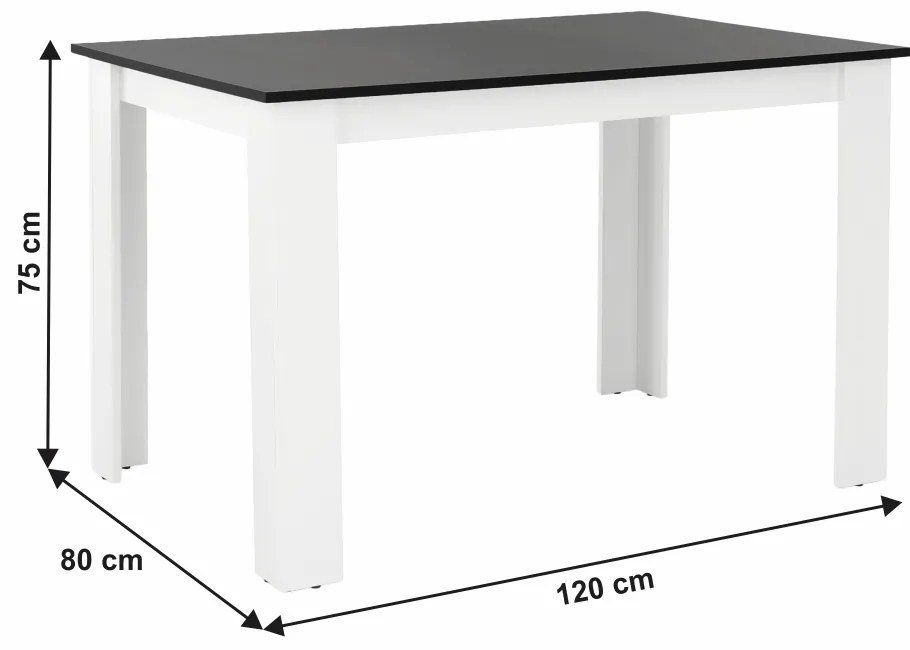 Kondela Jídelní stůl, bílá / černá, 120x80 cm, KRAZ