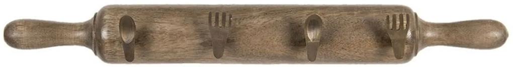 Dřevěný nástěnný věšák ve tvaru válečku s háčky ve tvaru příboru - 48*8*7 cm
