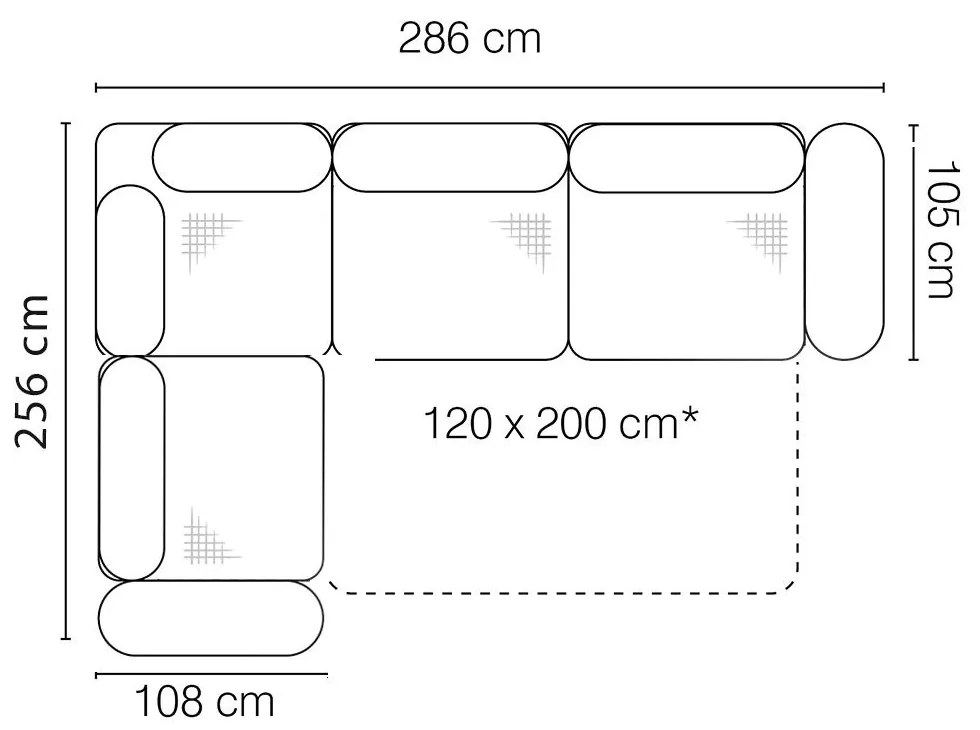 Sedací souprava ROSSO | 256x286 | ROZKLÁDACÍ | levá | VÝBĚR TKANIN