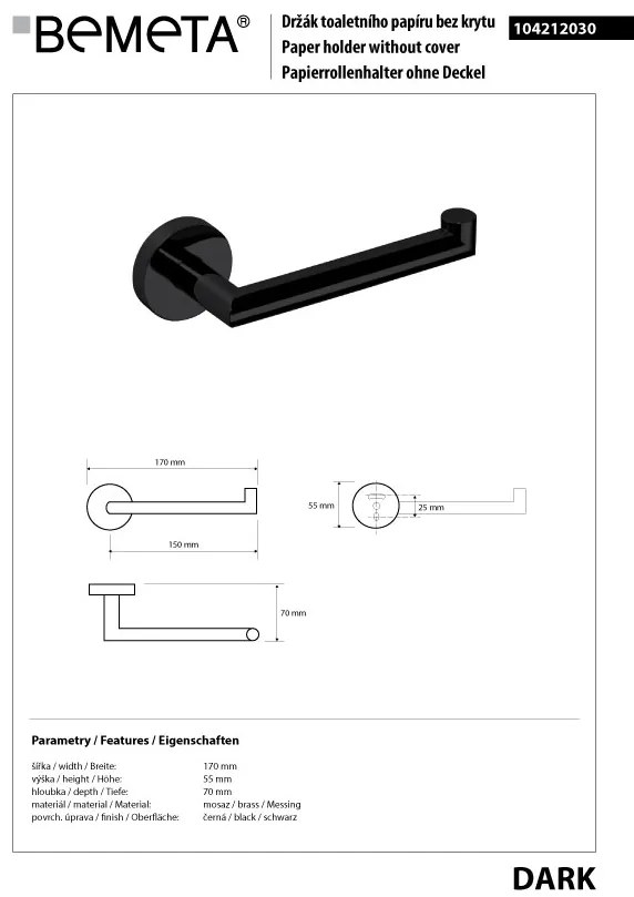 Bemeta Design DARK: Držák toaletního papíru -