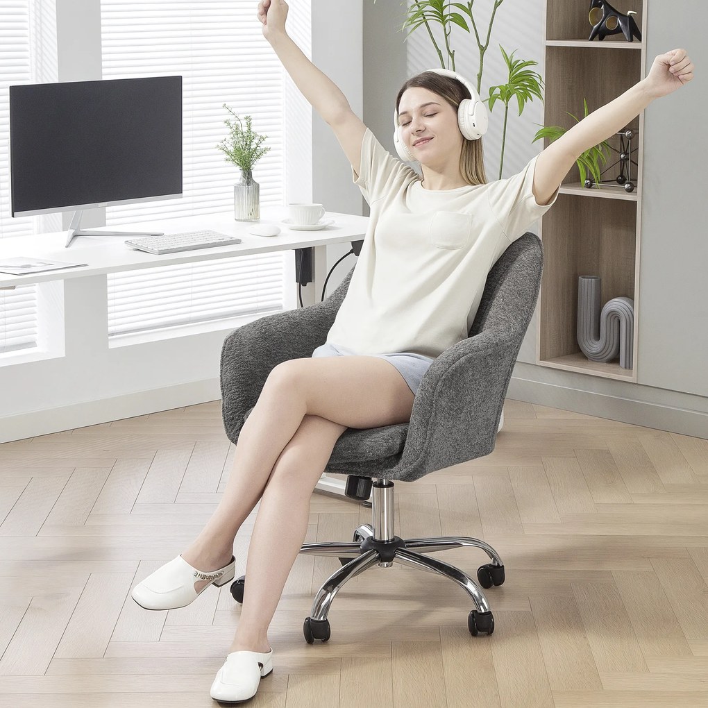 HOMCOM ergonomická kancelářská židle z jemného flanelu — otočná, nastavitelná, šedá