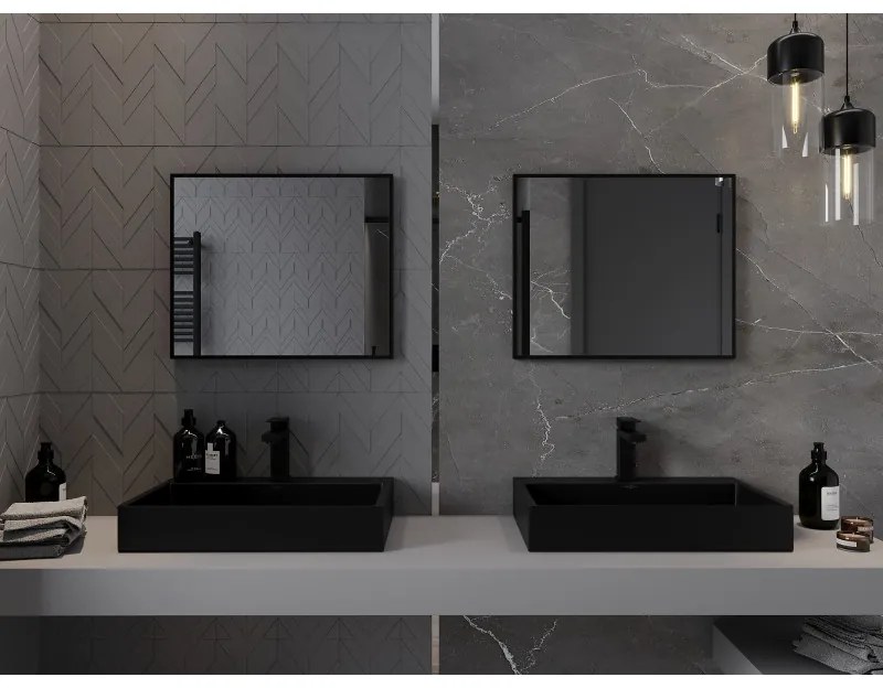 Mexen Loft, obdélníkové koupelnové zrcadlo 60 x 50 cm, barva rámu černá matná, 9852-060-050-000-70