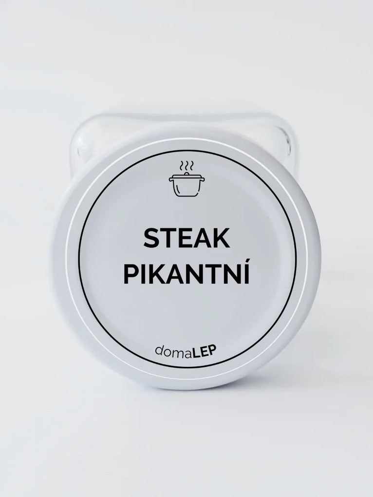 Samolepka na kořenky STEAK PIKANTNÍ průhledná 5 cm tučné písmo