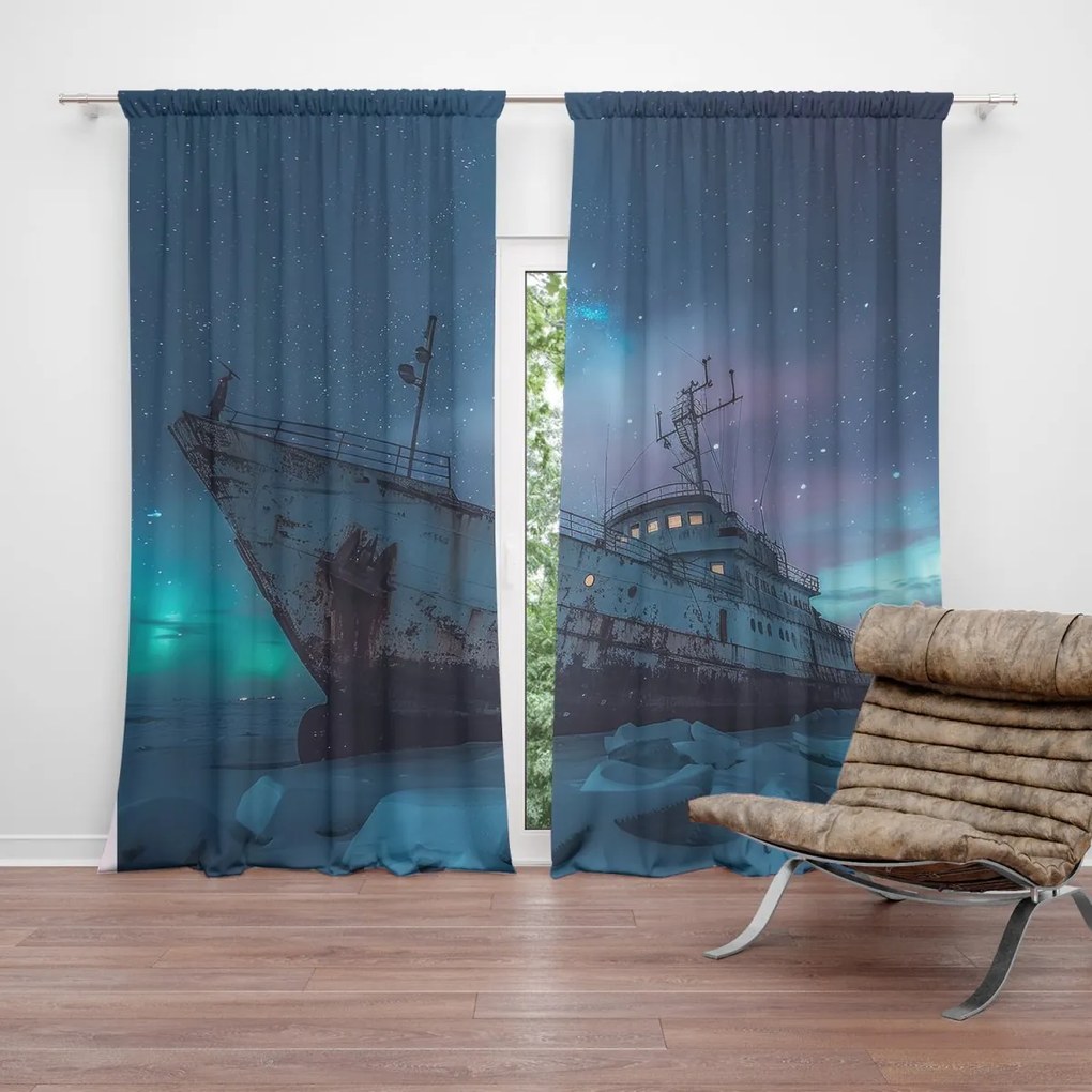 Sablio Závěs Vrak lodi při polární záři: 2ks 140x250cm