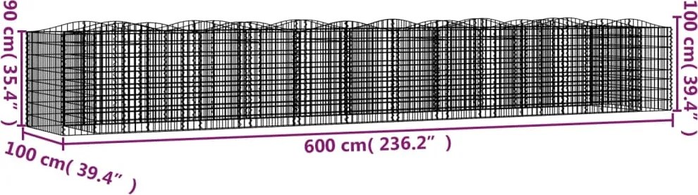 Klenutý gabion vyvýšený záhon 600x100x100 cm pozinkované železo 153556