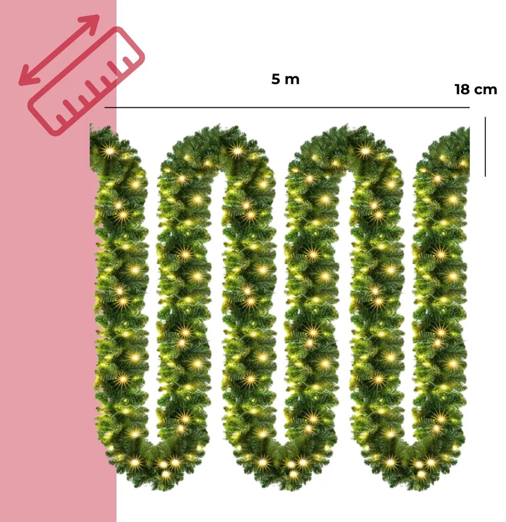 Jurhan Vánoční girlanda ANDREA s osvětlením, 5m, zelená