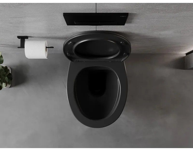 Mexen Egg, závěsná WC mísa Rimless s duroplastovým sedátkem s pomalým zavíráním, černá matná, 30245070