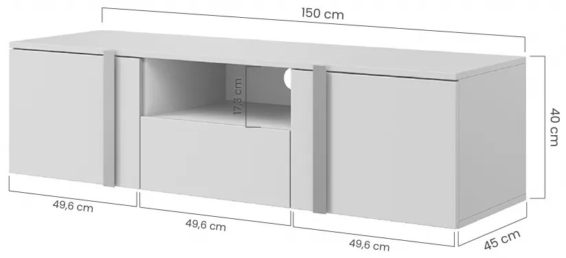 Závěsný TV stolek Verica 150 cm s výklenkem - dub piškotový / zlaté úchytky