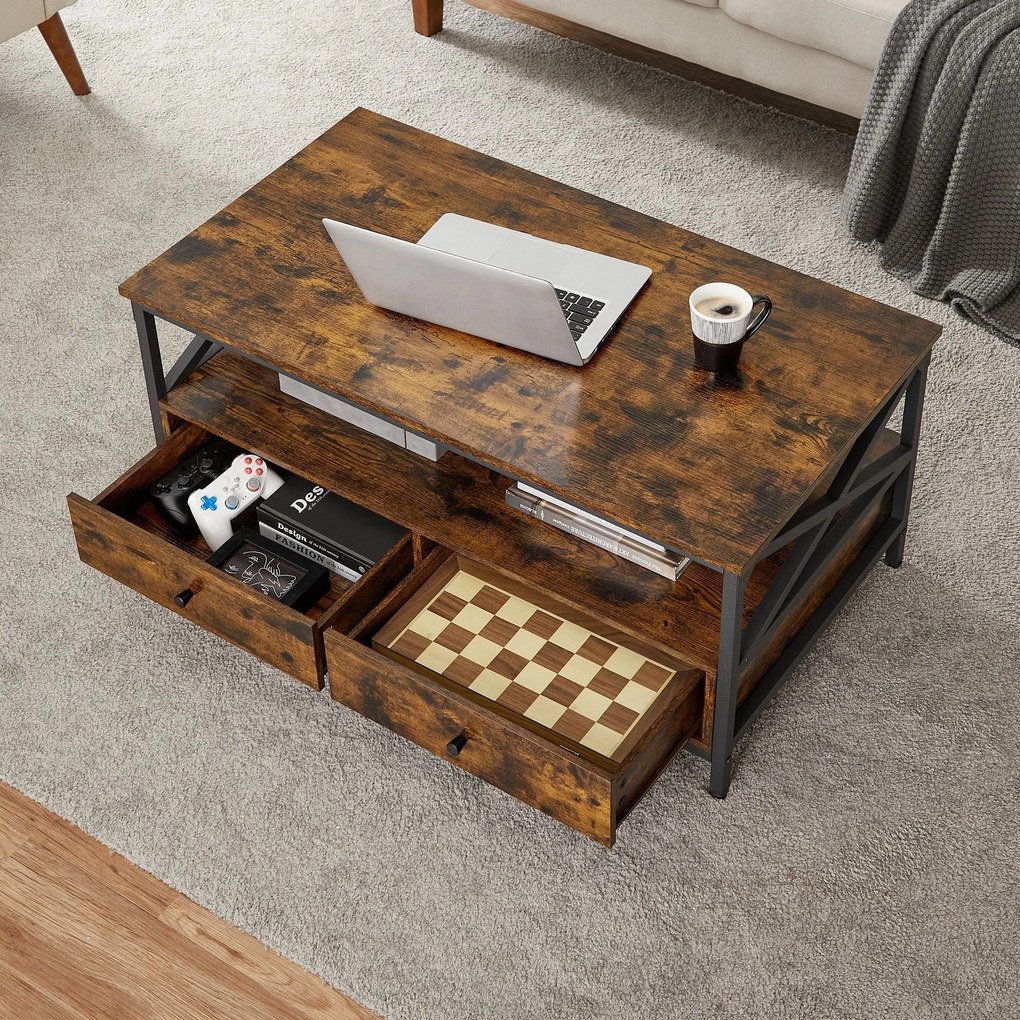 Konferenční stolek, obývací stůl 100×55×45 cm, v rustikální hnědé a černé barvě