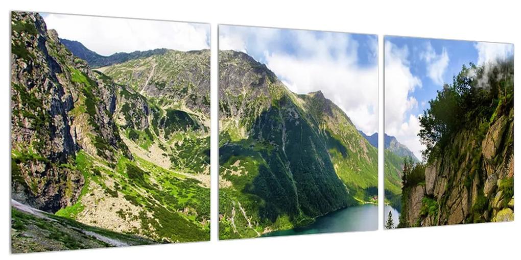 Obraz horské krajiny s jezerem (90x30 cm)