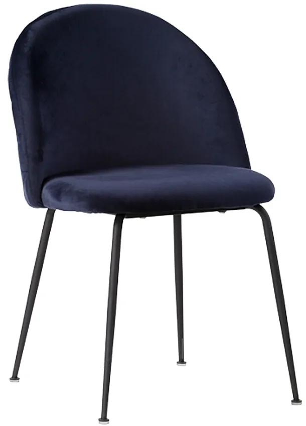 Modrá sametová jídelní židle Anneke s černou podnoží