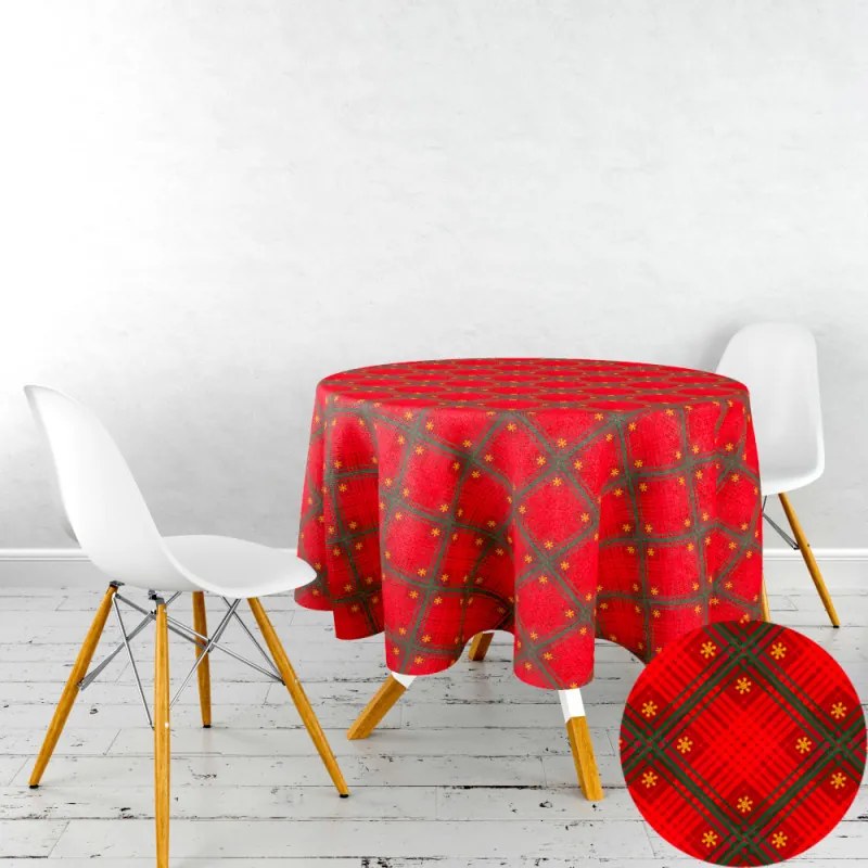 Ervi bavlněný ubrus na stůl oválný - Vánoční káro červené