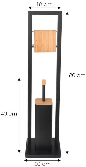 Držák toaletního papíru s WC štětkou - černý s bambusovým krytem