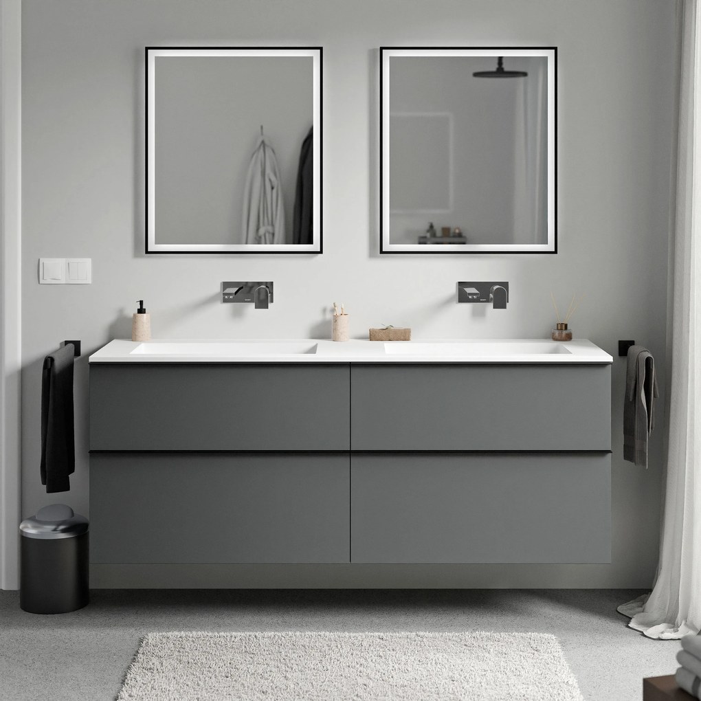 Koupelnová skříňka LAVOA 160 cm s umyvadlem z minerálního odlitku BRUXELLES - možnost volby barvy