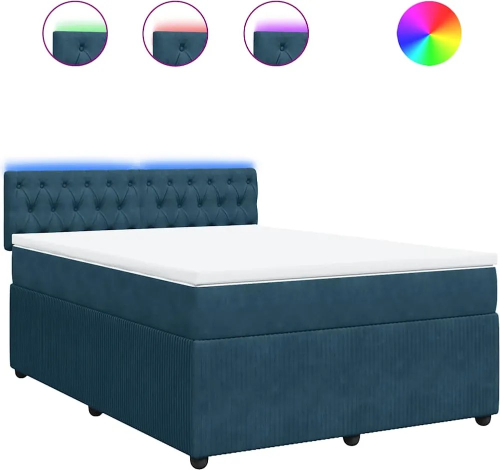 Box spring postel s matrací modrá 140 x 200 cm samet 3290068