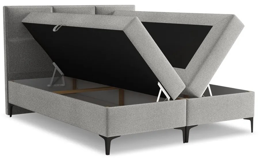 Světle šedá boxspring postel s úložným prostorem 160x200 cm Pakalana – Makamii
