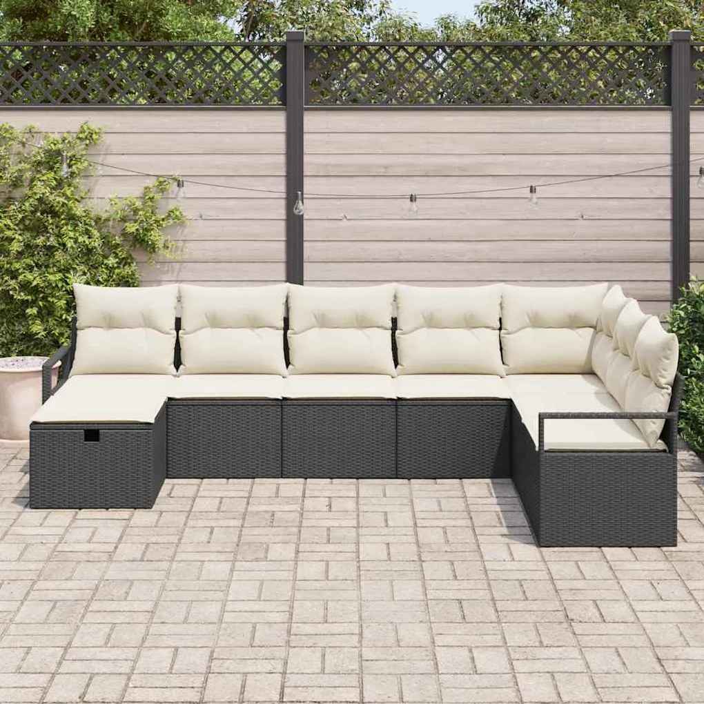 Set pohovek 8 ks 8-Počet míst Černá a krémová polyratan 3359226