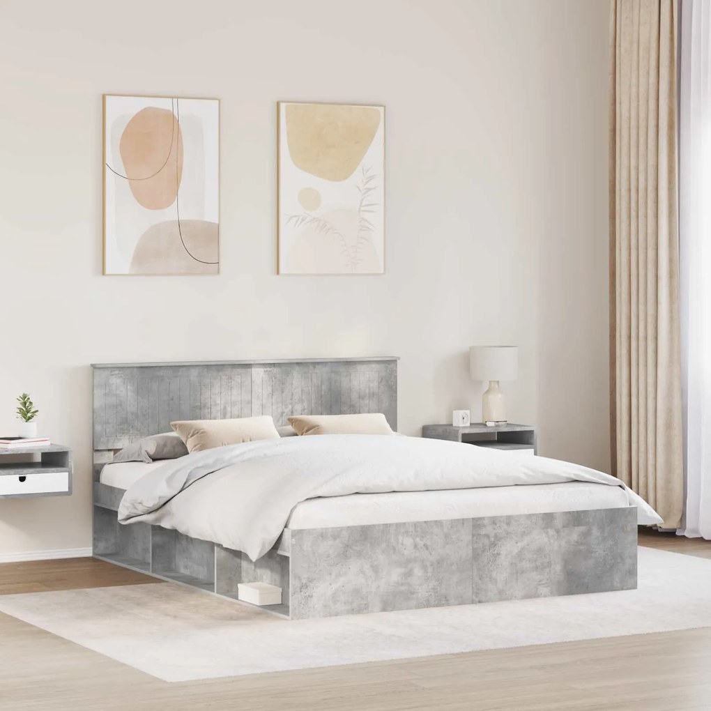 Rám postele s čelo Beton 160 x 200 cm Masivní borové dřevo 3410576