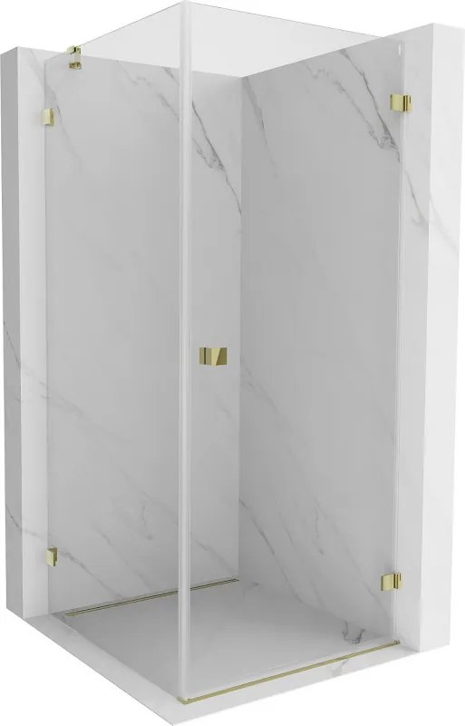 Mexen Lunar-B, pravostranný výklopný sprchový kout 80 x 80 cm, 8mm čiré sklo, zlatý profil, 832-080-080-50-00-P