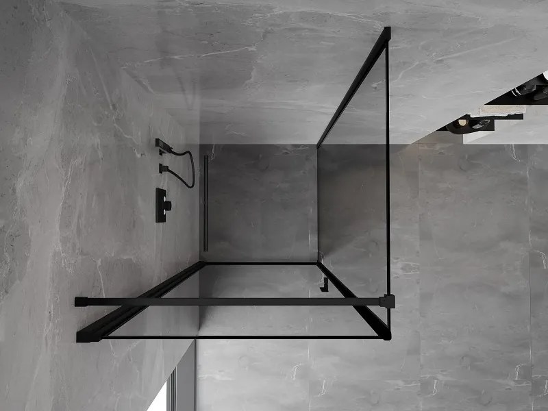 Mexen Mist-B, 1-křídlý výklopný sprchový kout levý 80 x 80 cm, čiré sklo-černý rám, 8A2T-080-080-70-70-L