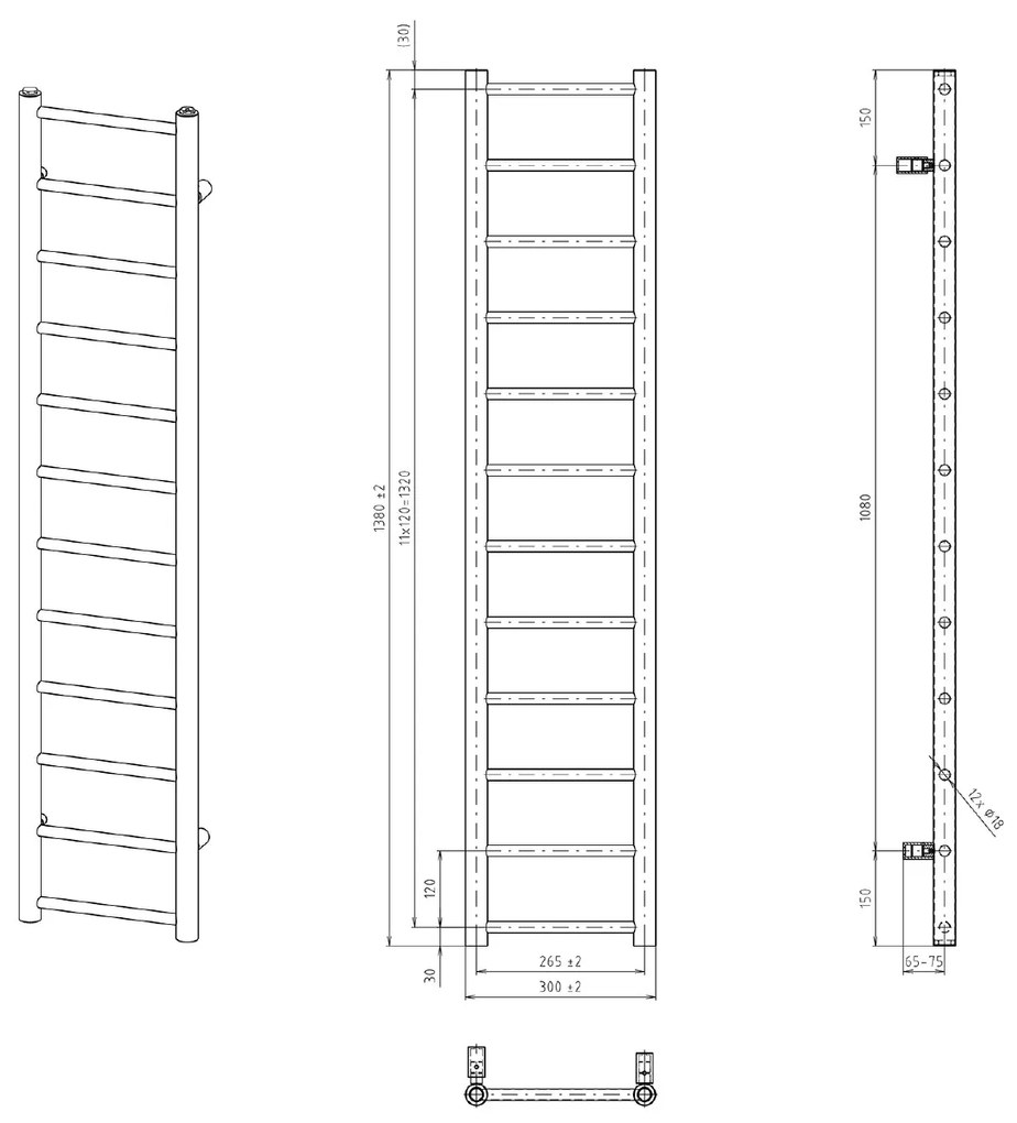 Sapho DINA otopné těleso 300x1380 mm, černá mat - IR373B