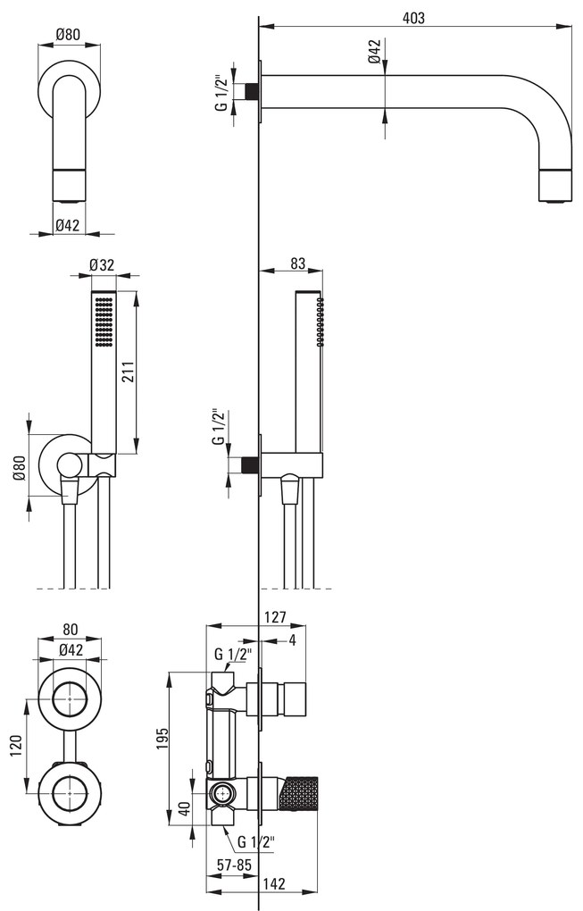 Deante Silia Hexa, podomítková sprchová souprava, zlatá lesklá, DEA-NHS_R9XK