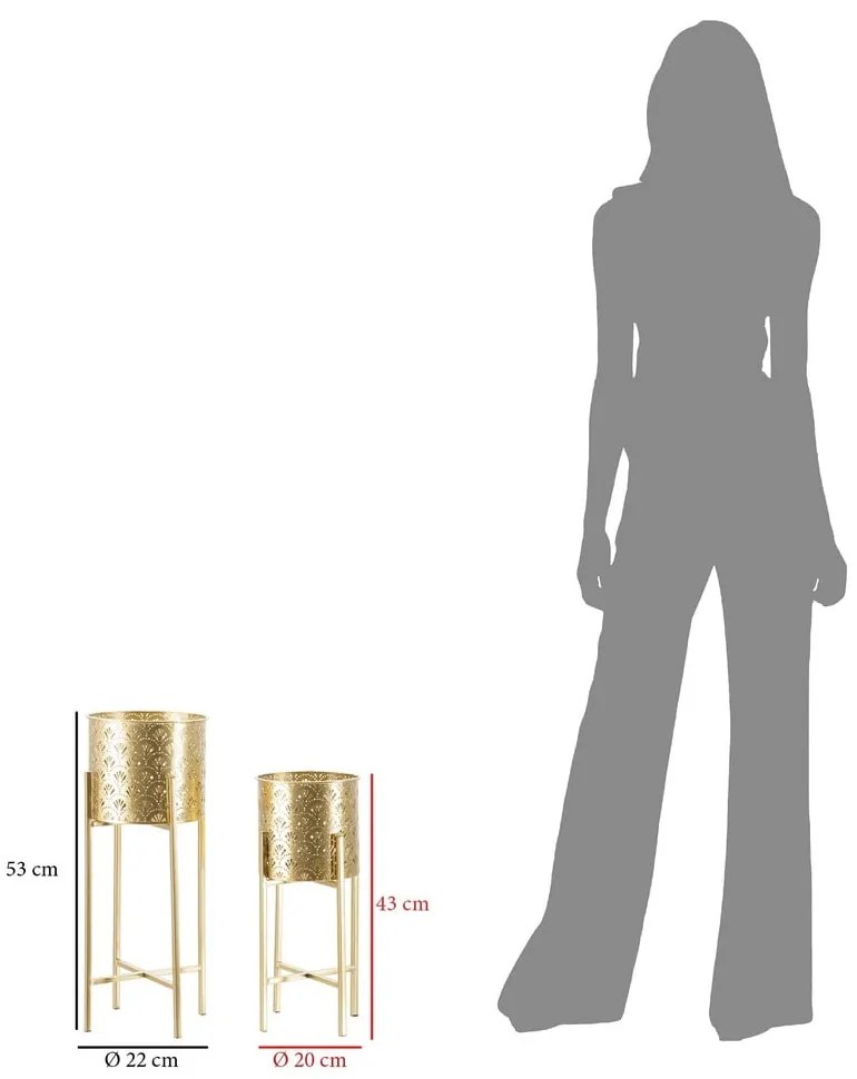Sada 2 stojanů na květináč ve zlaté barvě Mauro Ferretti Golvy, výška 52 cm