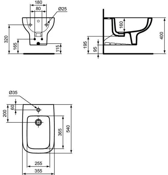 Ideal Standard i.Life A Závěsný bidet 35,5 x 54 cm, s otvorem pro baterii, bílá T471801