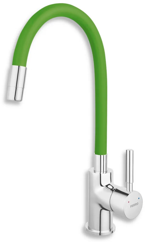 FERRO Dřezová stojánková baterie ZUMBA s elastickým ramenem, zelená-chrom (BZA4G)