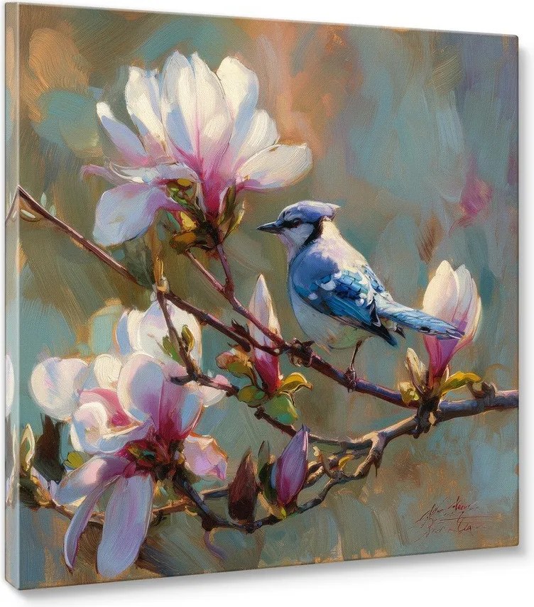 Tištěný obraz na plátně 32x32 cm Bluejay & Blossom – Styler