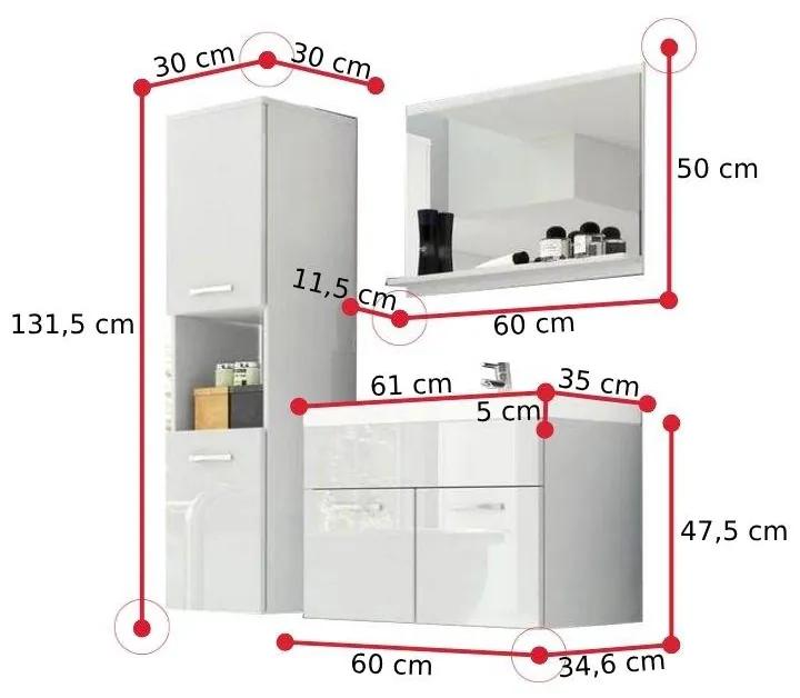 Koupelnová sestava MONTREAL s umyvadlem, bílá/bílá lesk (MOB00005, MOB0030/10/60)