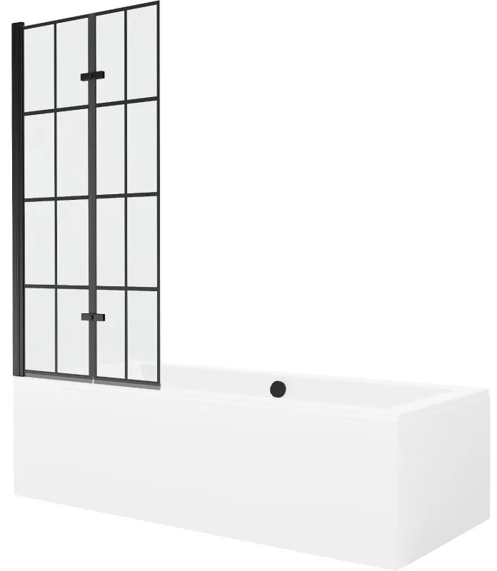 Mexen Cube obdélníková vana 180 x 80 cms pláštěm 2-křídlovou zástěnou 80 cm, Černý vzor - 550518080X92080027077