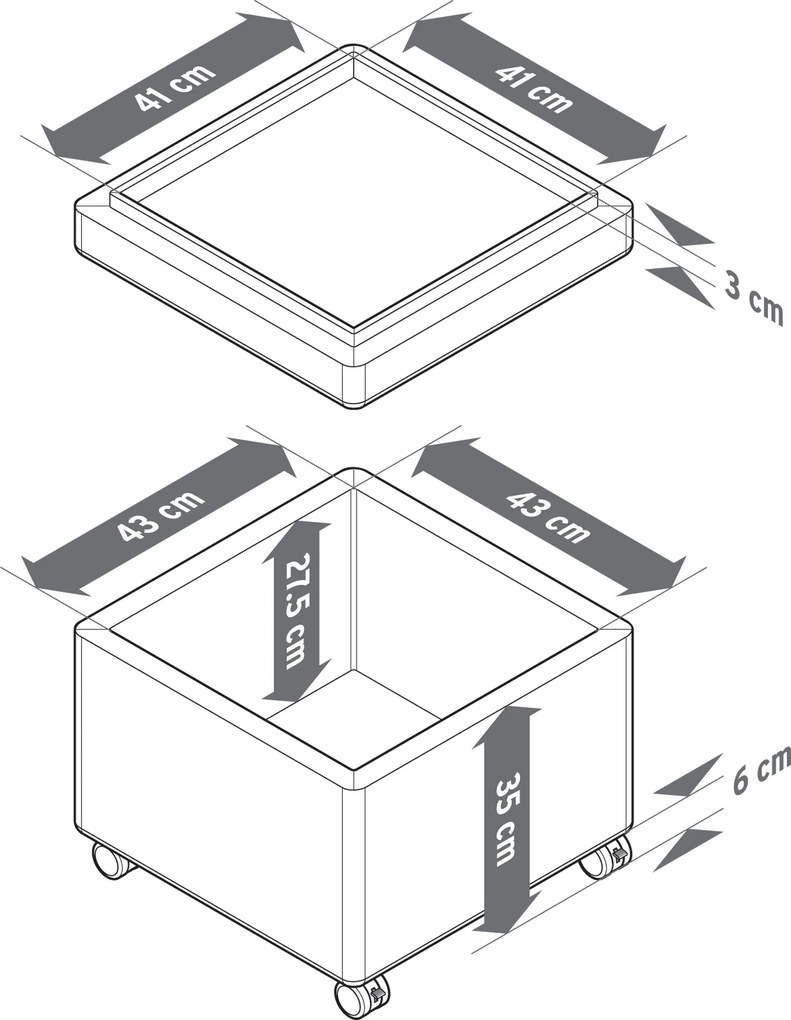 Tchibo - Taburet na kolečkách s podnosem - barva: šedá
