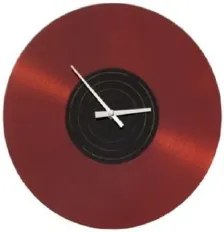 Hodiny skleněné 34 cm ve tvaru gramofové desky - červené
