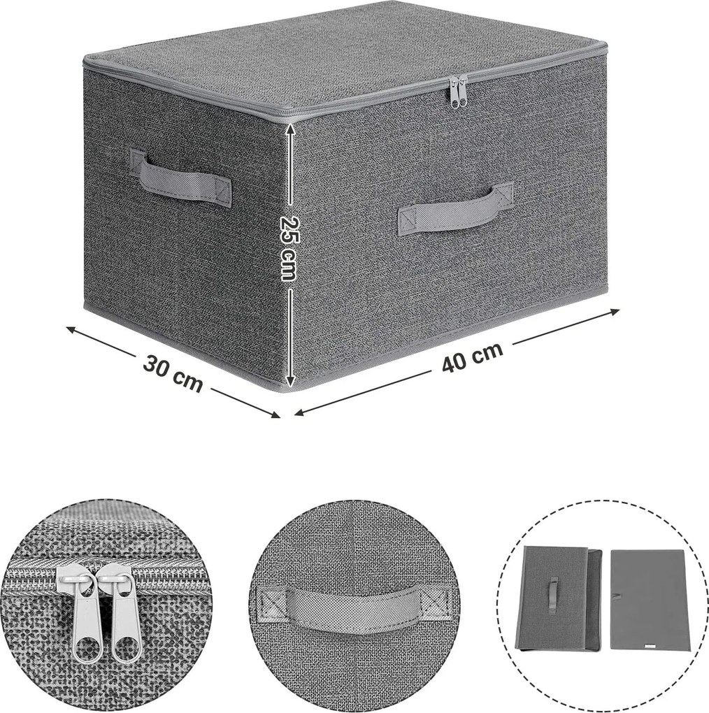 Skládací úložné boxy s víkem, 3 kusy, šedé