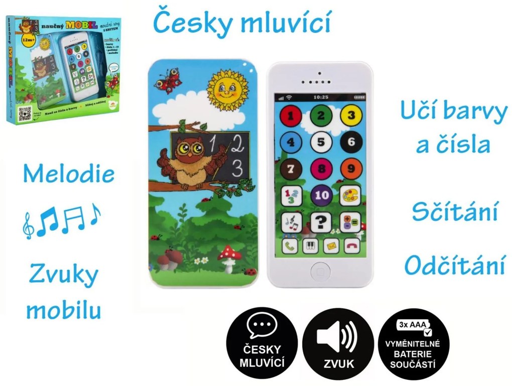 Interaktivní hračka teddies naučný mobilní telefon s krytem moudrá sova