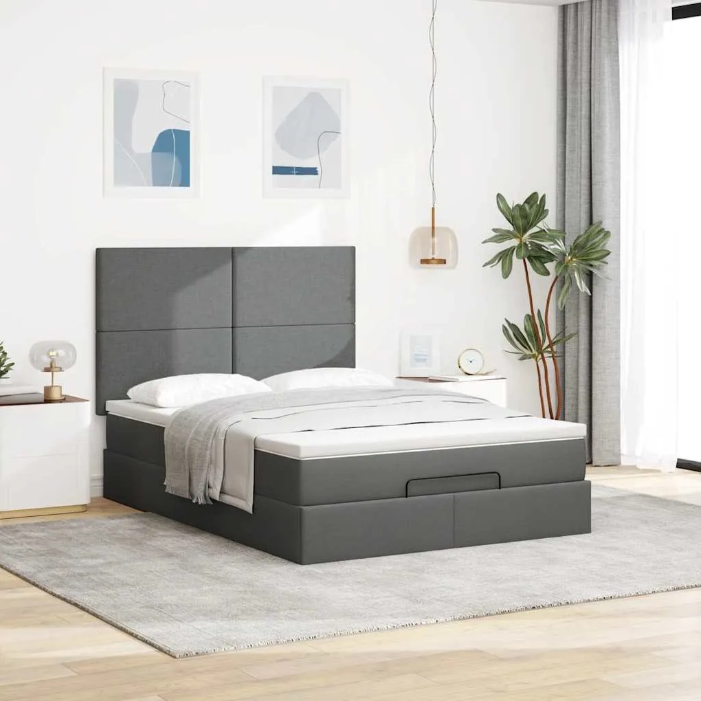 Osmanský rám postele s matrací tmavě šedá 140x200cm textil 3313928