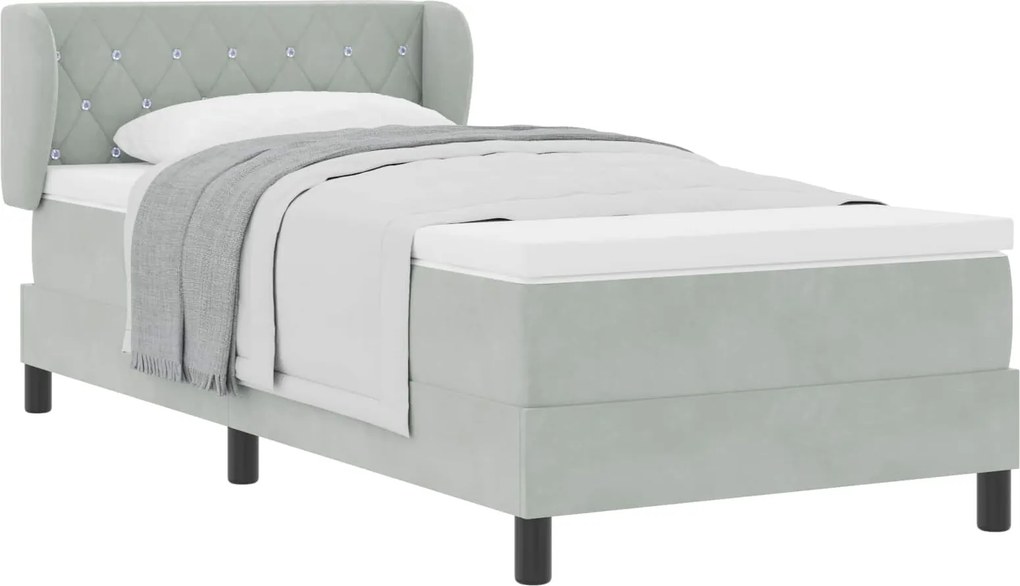Postel s boxspringem s čelo Světle šedá 90 x 190 cm samet 3340310