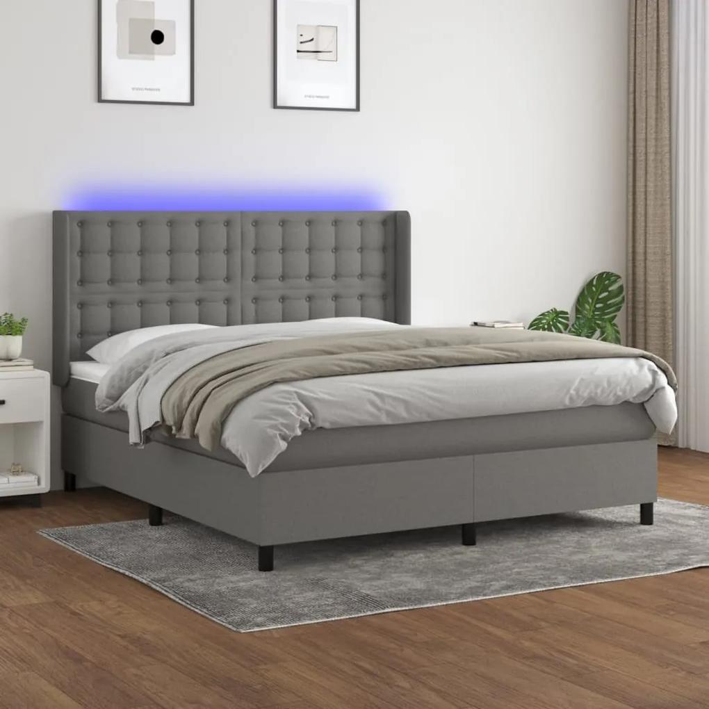 Box spring postel s matrací a LED tmavě šedá 180x200 cm textil,  3138654
